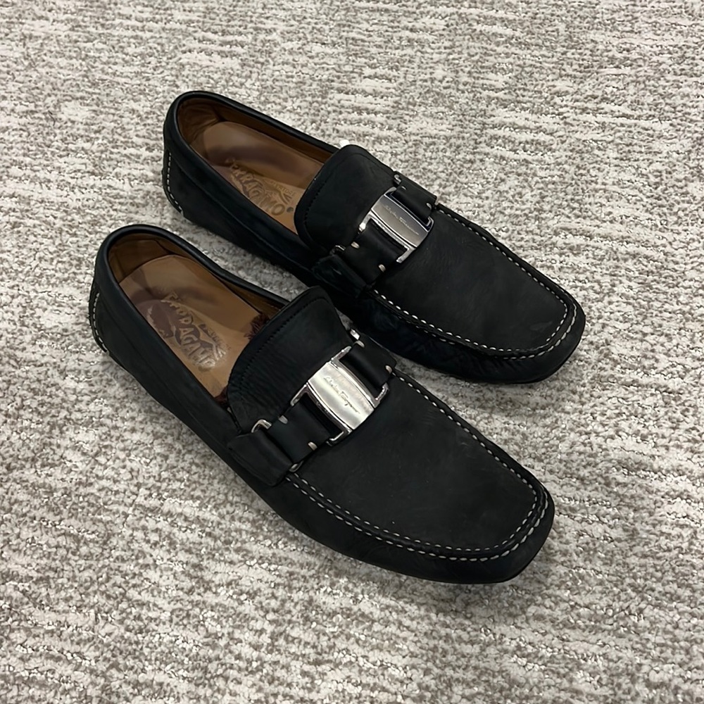 Men’s Salvatore Ferragamo Loafers Drivers Shoes Black… - Gem